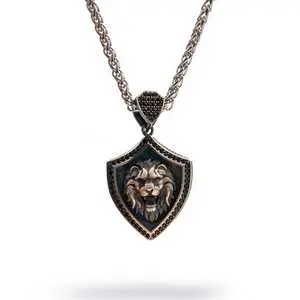 EBRU JEWELRY Lionheart Shield Sterling Silver Necklace - Black/silver