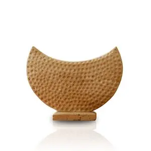 MARLETH Neutrals / Crescent Travertine Sculpture For Interior Display, Beige Stone & Textured Form - Brown