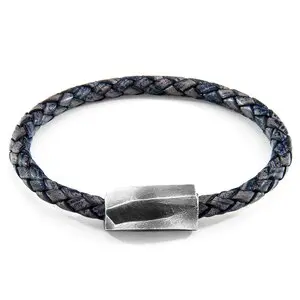 ANCHOR & CREW Hayling Silver & Braided Leather Bracelet - Blue