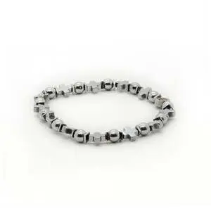 EBRU JEWELRY Cross Beaded Hematite Stone Bracelet - Silver