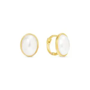 ESTERAH Oval Pearl Bezel Earrings - Gold