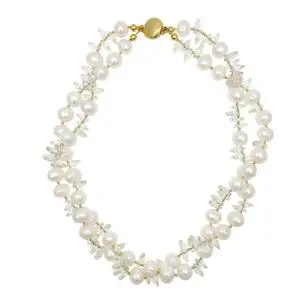 FARRA Double Strand Pearl And Crystal Choker Necklace - White