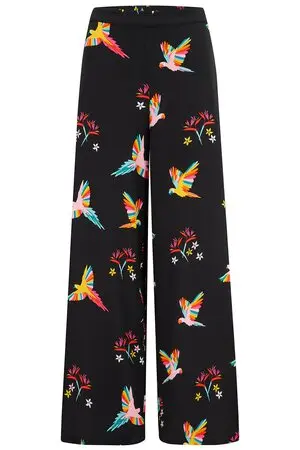 SUGARHILL BRIGHTON Patsy Palazzo Pants Tropical Parrots - Black