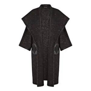 BOUTIQUE KAOTIQUE Oversized Wool Coat With Embroidered Pockets - Black/grey