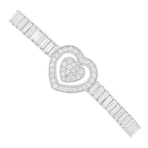 MAISON DE GALA Double Heart Pavé Crystal Bracelet - Silver
