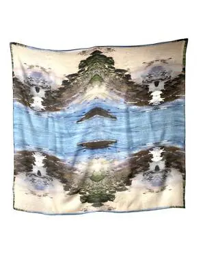 BABS BOUTIQUE NYC Neutrals / Green / Blue Babs California Beach Inspired Silk Georgette Scarf - Green/blue