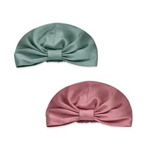 HI SILK Hi Silk Set Of Two Double-Layer Silk Bonnets Pink/green