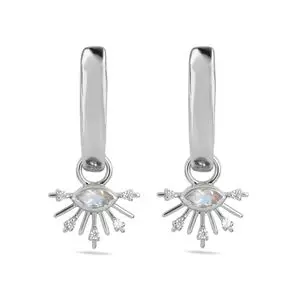 ZOHREH Moonstone And White Sapphire Sunburst Hoop Earrings - Silver