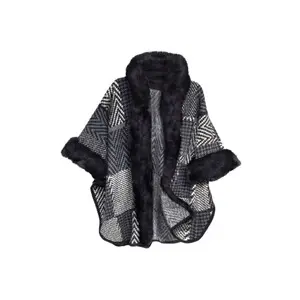 Saachi Geometric Pattern Faux Fur Kimono