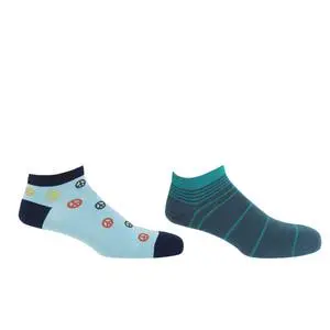 PEPER HAROW - MADE IN ENGLAND Peace Light & Retro Teal Trainer Socks Bundle - Blue