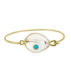 VINTOUCH ITALY Cowrie Shell Bangle With Turquoise - Gold