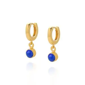 NELLOU JEWELLERY Gold Plated Sterling Silver Lapis Hoop Earrings - Blue/gold
