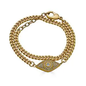 LONI PAUL JEWELRY Matte Double Wrap Pave Eye Bracelet - Gold