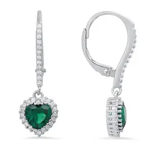 KYLIE HARPER Emerald Birthstone Heart-cut Halo Leverback Earrings - Green