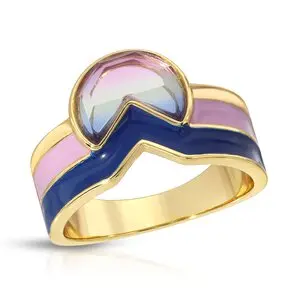 GLAMROCKS JEWELRY Tequila Sunrise Enamel Cigar Band Ring - Yellow