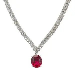 LATELITA Sterling Silver Tennis Necklace With Oval Lab-created Ruby And Zirconia - Silver/white/red