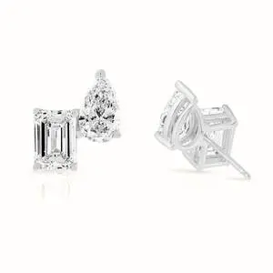 AVIR NEW YORK Solid Gold Toi Et Moi Lab Grown Diamond Stud Earrings - White