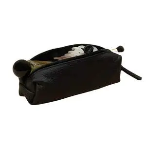 LEATHERE Leather Makeup Bag - Black