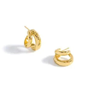 POTOSKA Double Claw Hammered Hoop Earrings - Gold