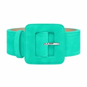 BELTBE Suede Waist Belt With Square Buckle - Green
