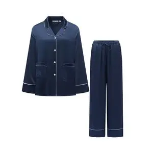 Not Just Pajama Timeless Collection Silk Long Pajama Set Navy - Blue