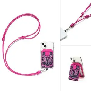 NAOA Bundle Mag-safe Wallet & Cross Body Phone Strap Damask - Pink