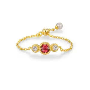 AZURA JEWELRY NEW YORK Birthstone Chain Ring Tourmaline Vermeil - Gold
