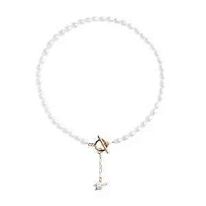 MY LITTLE NATURE Freshwater Pearl Necklace With Gold-plated Flower Charm - White/gold