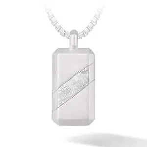 AWNL Dog Tag Meteorite Sterling Pendant Necklace - Silver