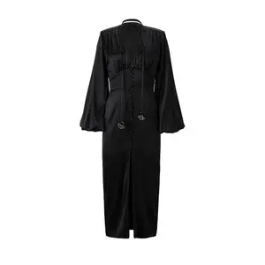 LITA COUTURE Ample-sleeve Silk Dress - Black