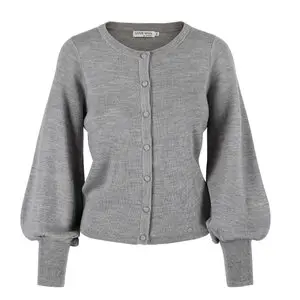 TIRILLM Ava Merino Wool Cardigan With Balloon Sleeves - Grey