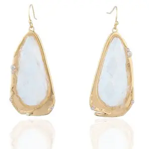 RARE MATTERS JEWELRY Fluid Teardrop Quartz Statement Earrings - White