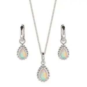 CHARLOTTE'S WEB JEWELLERY Necklace And Hoop Earring Set Opal Sterling Silver - Silver/white