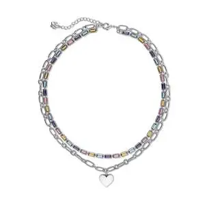 CLOUD HAVEN Layered Heart Pendant Necklace - Silver