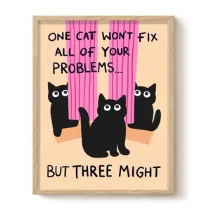 THE PAPER TAIL Black / Pink Three Cats Art Print Medium - Black/pink