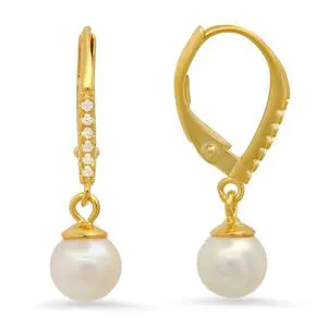 KYLIE HARPER Pearl And Cz Dangling Leverback Earrings - Gold