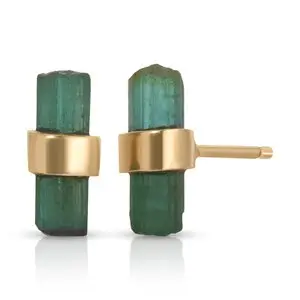HEATHER HAWKINS Rough Cut Tourmaline Gemstone Stud Earrings - Green