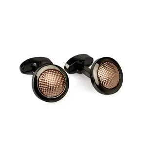 DAVID WEJ Rose Gold / Black Circle Patterned Cufflinks Rosegold & Matte - Rose Gold/black