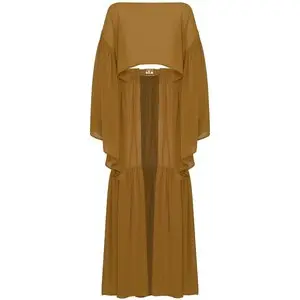 ANTONINIAS Comely Chiffon Two Piece Beach Cover Up With Ruffles - Gold
