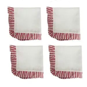 LILLY LOVES Red Frilly Linen Napkins Set 4 - Pink