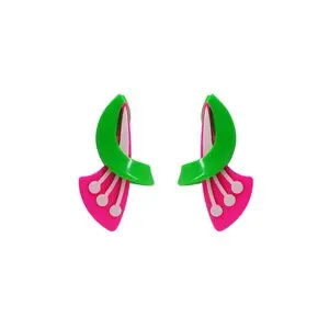 GISSA BICALHO Dual Flower Acrylic Earrings - Pink/green