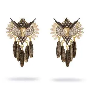EBRU JEWELRY Midnight Owl Feather Dangle Earrings - White/silver