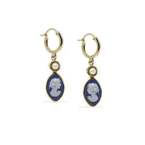 VINTOUCH ITALY Isabella Cameo Hoop Earrings - Gold/blue
