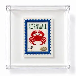 LILLY LOVES Cornwall Inspired Embroidered Stamp Artwork - White