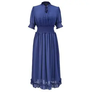 SMART AND JOY Chiffon Dress With Smocked Details And Ruffles - Blue