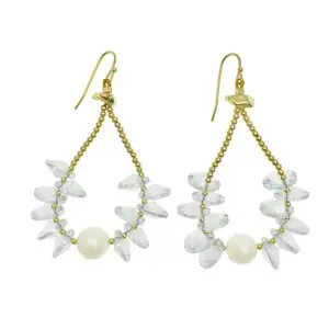 FARRA Crystal And Pearl Hook Earrings - White