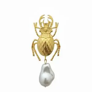 SILVER & ELEGANT Beetle Pearl Brooch - Gold