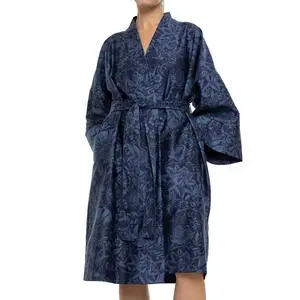 DECOFLUX HOME Cotton Sateen Kimono Robe Boho Indigo - Blue