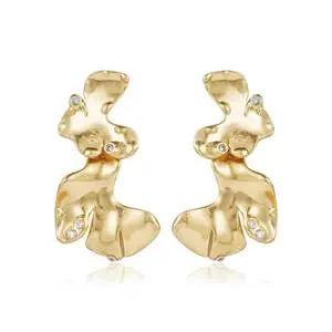 RARE MATTERS JEWELRY Mini Organic Foliage Dangle Earrings - Gold