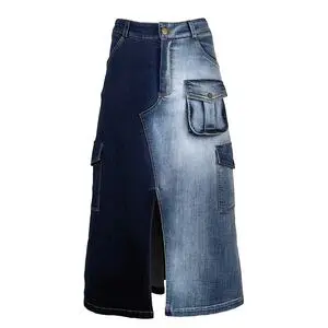 LALIPOP DESIGN A-line Cargo Pocket Midi Denim Skirt - Blue